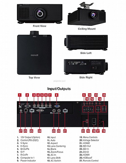 Projector.co.il - חברת המקרנים של ישראל | מקרן לייזר Maxell MP-WU9101B 10,000L WUXGA 1920x1200 ...